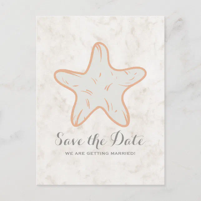 Orange Rustic Starfish Save the Date Postcard | Zazzle