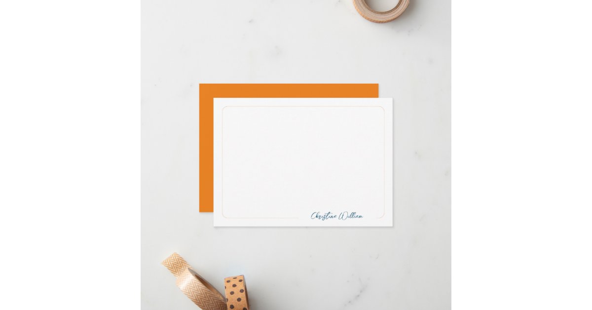 Orange Script Calligraphy Classic Rounded Border Note Card | Zazzle