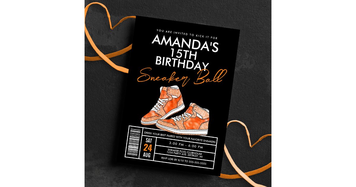 Orange Sneaker Ball Birthday Invitation | Zazzle