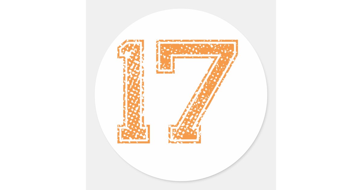 Orange Sports Jerzee Number 17.png Classic Round Sticker | Zazzle
