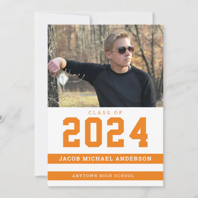 Orange Sporty Stripes Photo Graduation Party Invitation | Zazzle