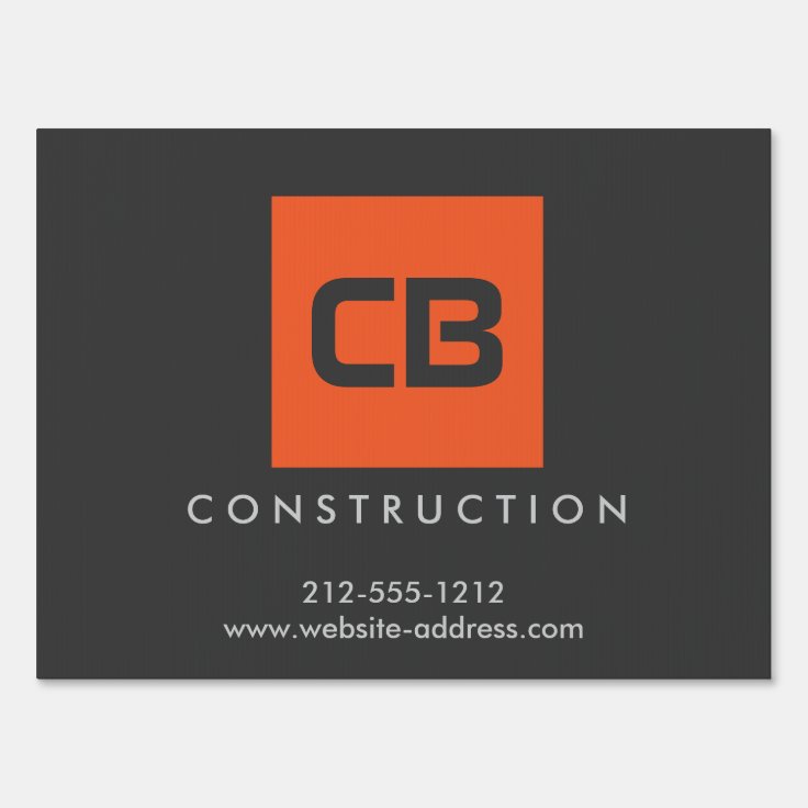 Orange Square Monogram Construction, Electrical Sign | Zazzle