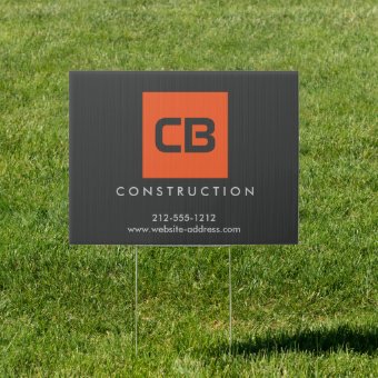 Orange Square Monogram Construction, Electrical Sign | Zazzle
