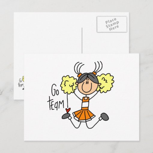 Orange Stick Figure Cheerleader t-shirts and Gifts Postcard | Zazzle