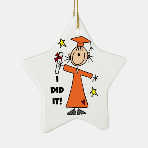 Orange Stick Figure Girl Graduate Ceramic Ornament | Zazzle