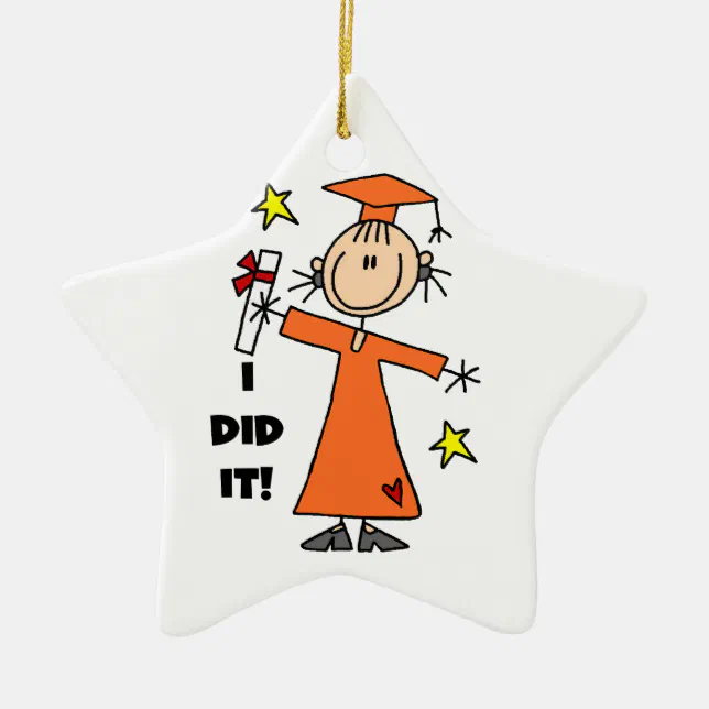 Orange Stick Figure Girl Graduate Ceramic Ornament | Zazzle