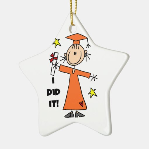 Orange Stick Figure Girl Graduate Ceramic Ornament | Zazzle