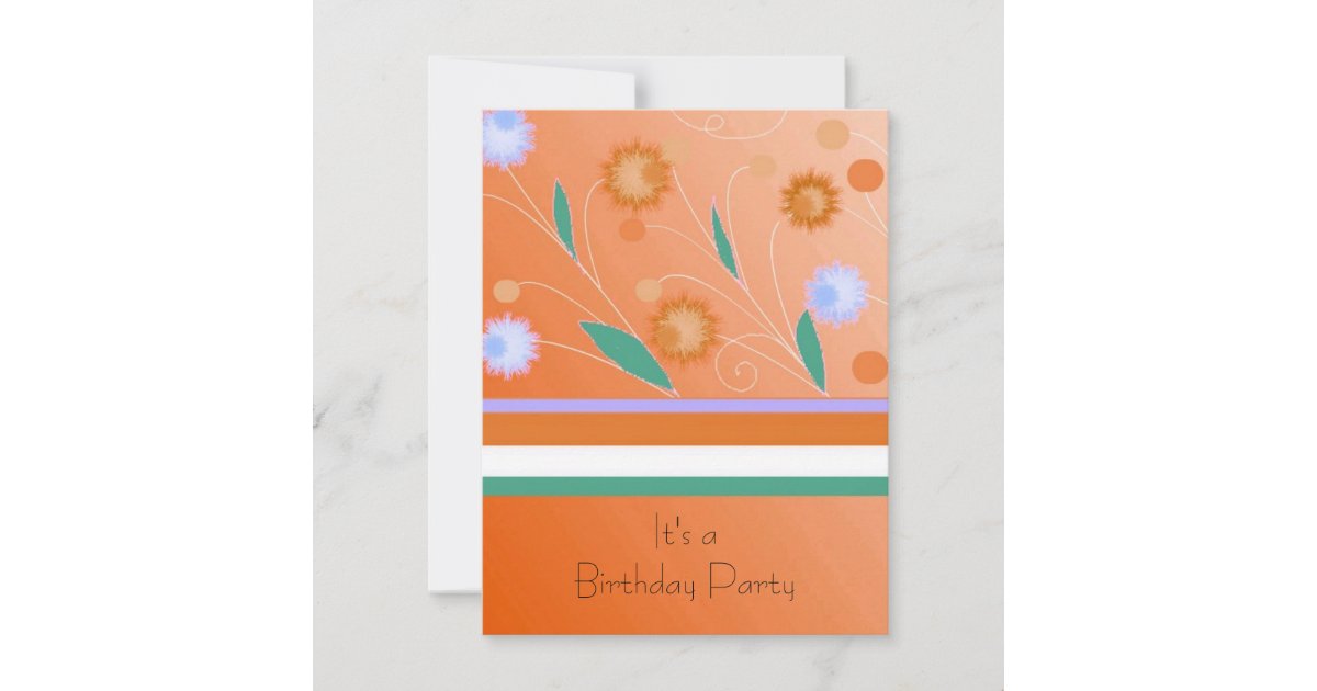 Orange Stripes and Flowers Birthday Invitation | Zazzle