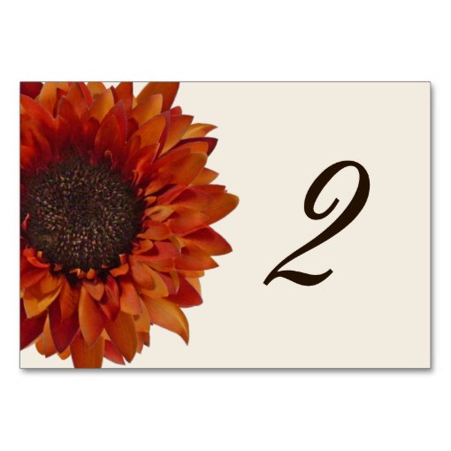 Orange Sunflower Wedding Table Number Card | Zazzle