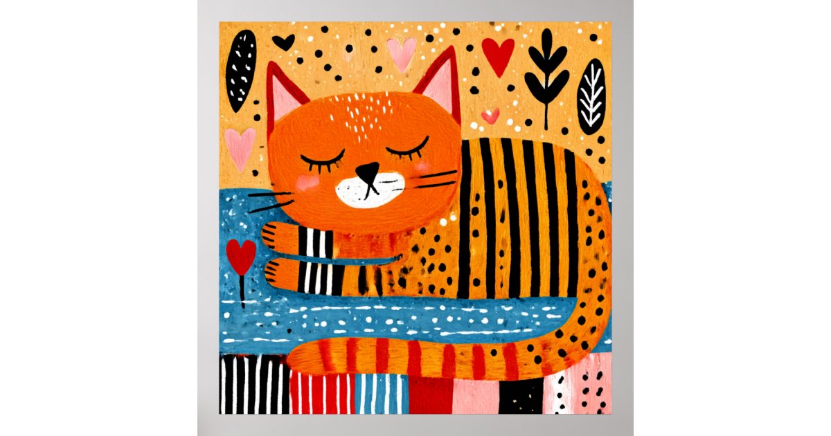 Orange Tabby Cat, colorful design, Poster | Zazzle