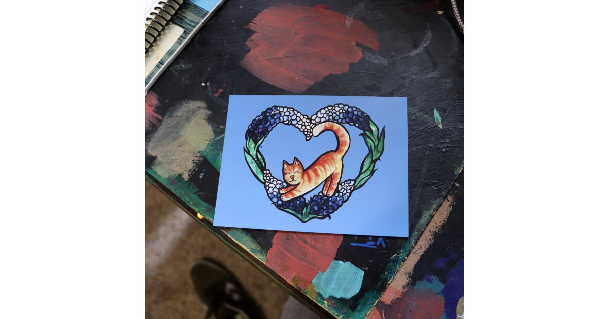Orange Tabby Cat Heart Art Cute texas bluebonnet Postcard | Zazzle