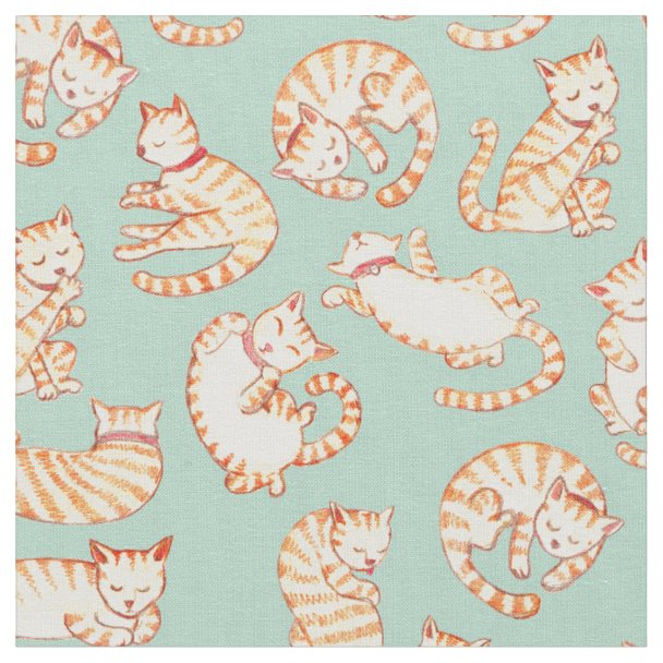 Orange Tabby Cats Illustrated Pattern Fabric | Zazzle