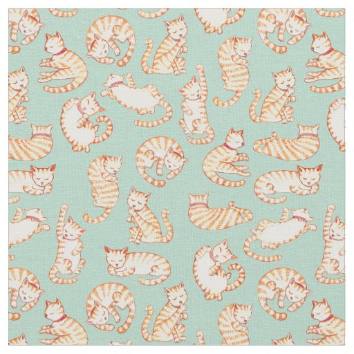 Orange Tabby Cats Illustrated Pattern Fabric | Zazzle