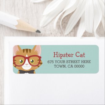 Orange Tabby Hipster Cat Kids Label | Zazzle