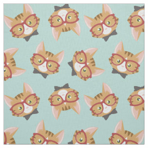 Hipster Cute Cats Pattern Fabric | Zazzle