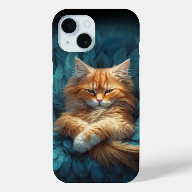 Orange Tabby Kitten in Bed of Blue Feathers Case-Mate iPhone Case | Zazzle