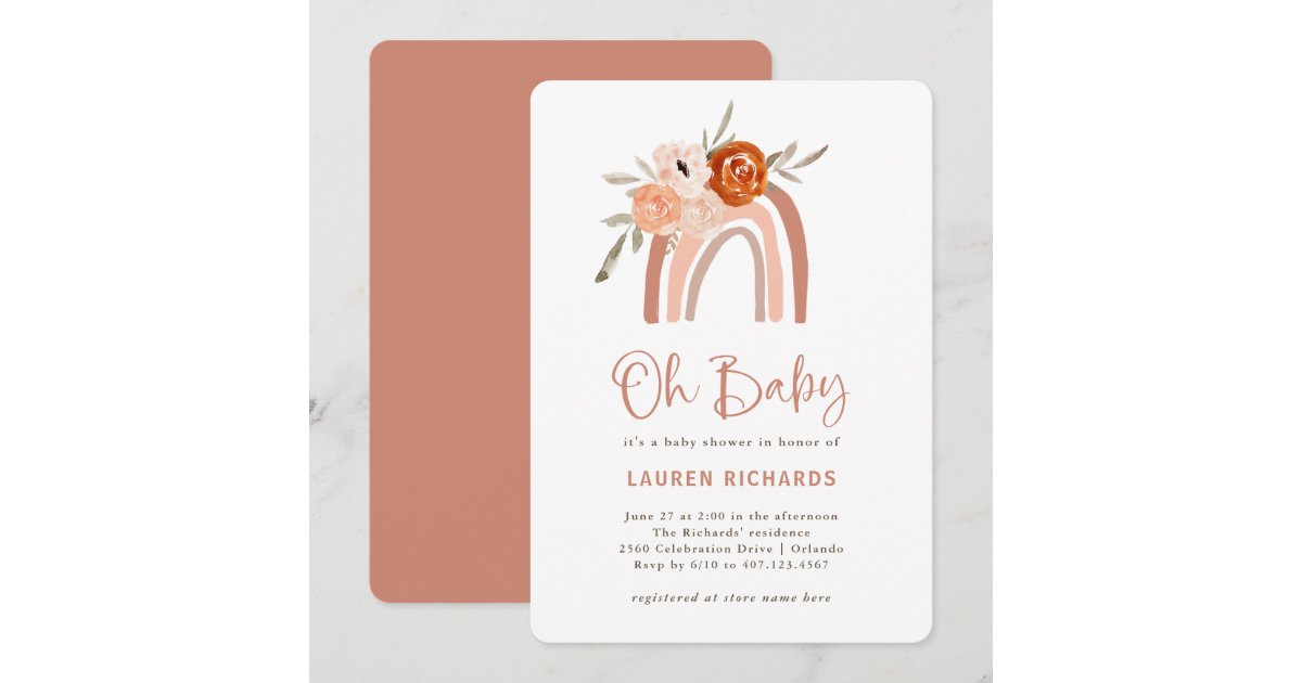 Orange Terracotta Boho | Rainbow Oh Baby Shower Invitation | Zazzle