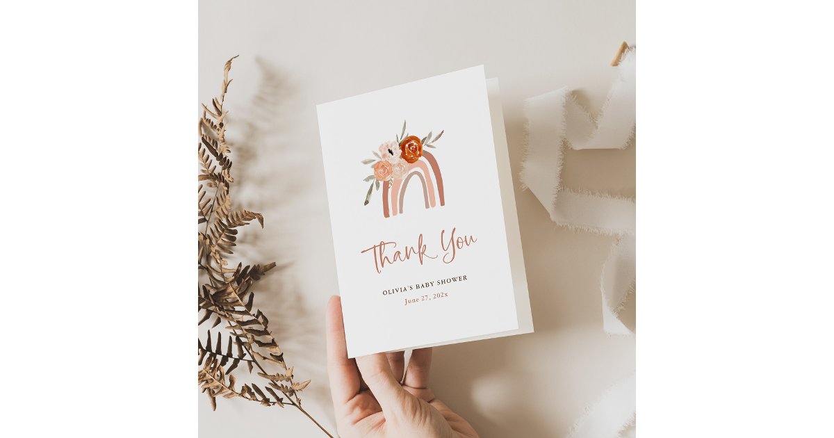 Orange Terracotta Boho | Rainbow Thank You Card | Zazzle