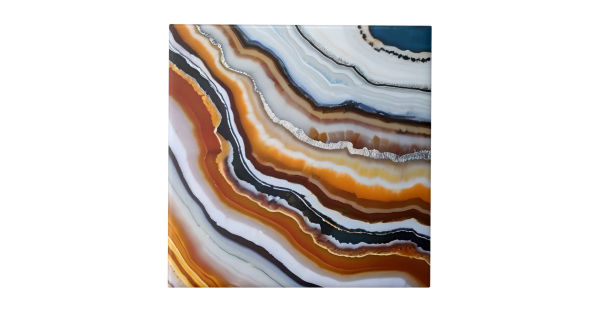 Orange Terracotta White Black Blue Agate Geode Ceramic Tile | Zazzle