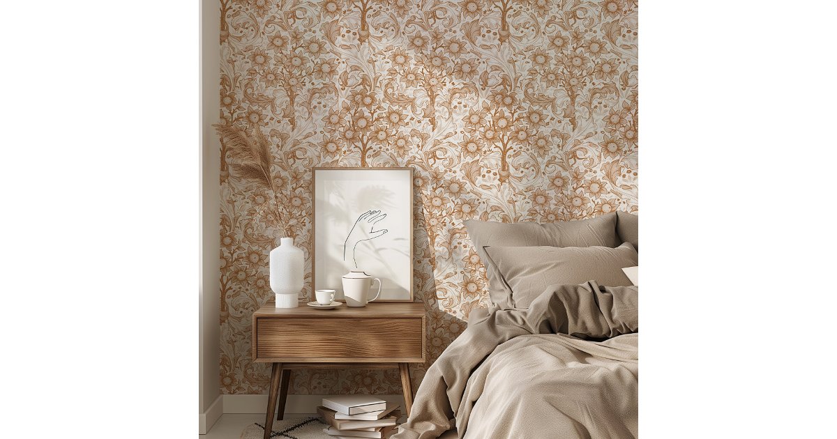 Orange Tree Burnt Orange Acanthus Orchard Morris Wallpaper | Zazzle