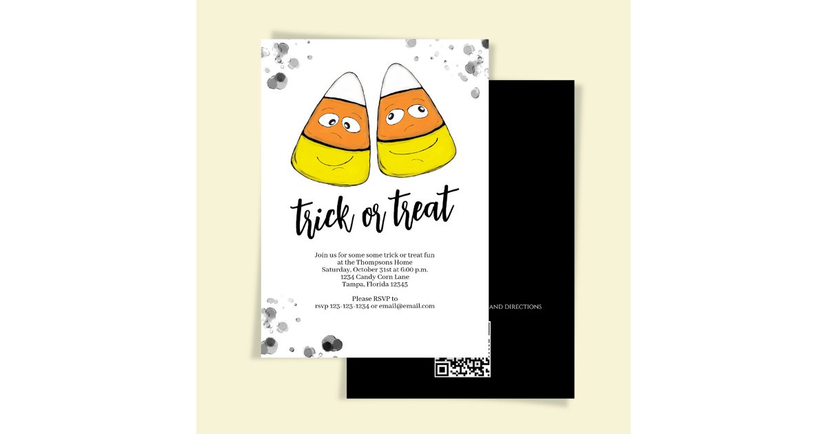 Orange Trick or Treat Candy Corn Halloween Party Invitation | Zazzle