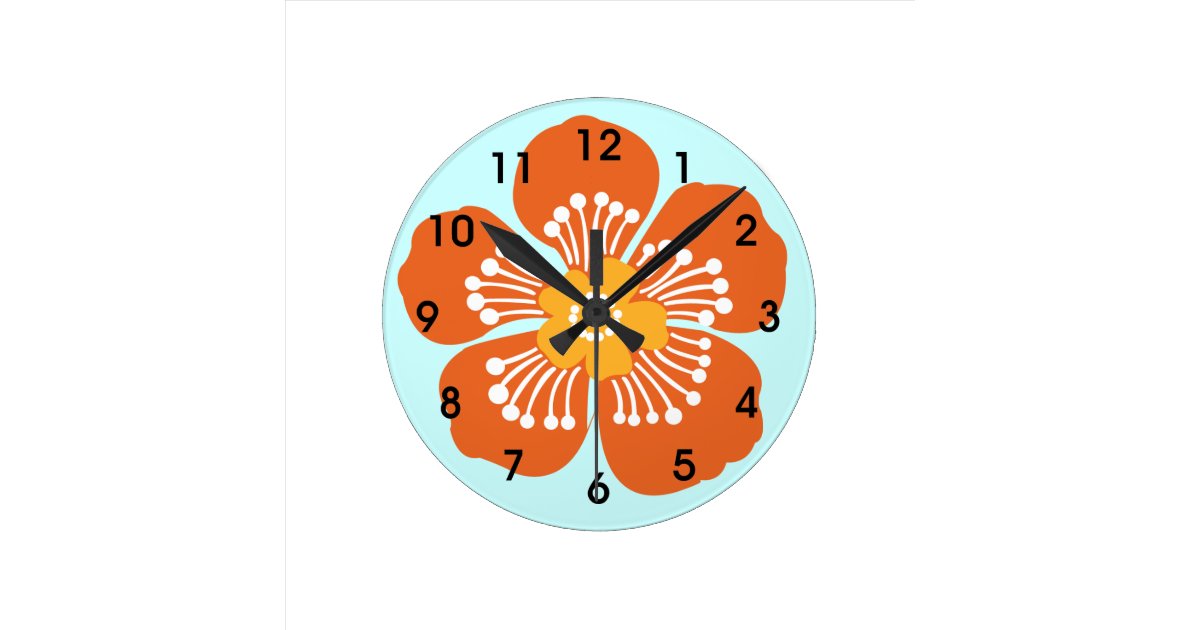 Orange Tropical Flower Wall Clcok Round Clock | Zazzle.com