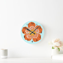 Orange Tropical Flower Wall Clcok Round Clock | Zazzle
