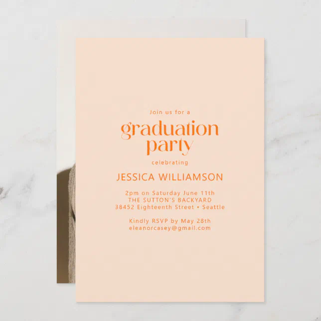 Orange Typography Blush Photo Graduation Party Invitation | Zazzle