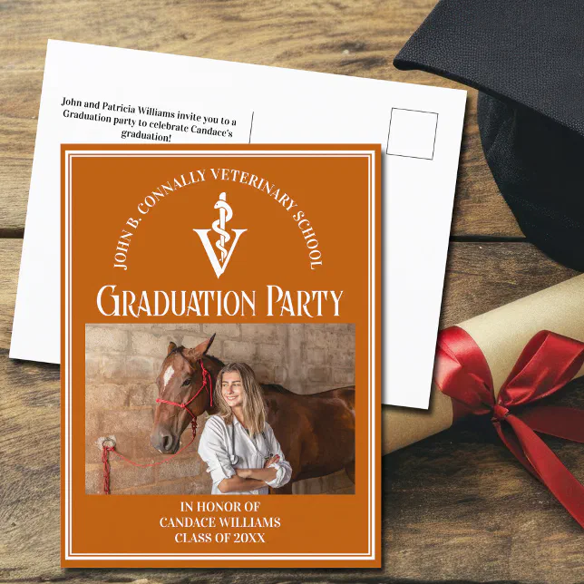 Orange Veterinary School Photo Graduation Party Invitation Postcard ...