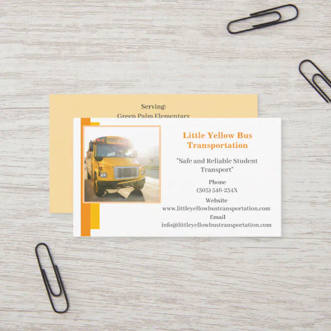 Orange White Bus Driver Yellow School Bus Business Card | Zazzle