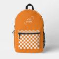 Orange White Checkerboard Check Pattern Logo Printed Backpack | Zazzle