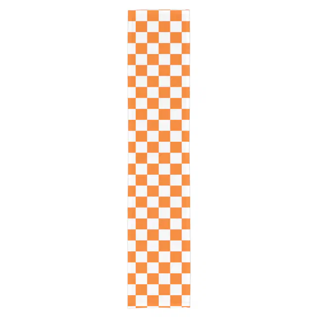 Orange White Checkered Check Pattern Short Table Runner | Zazzle