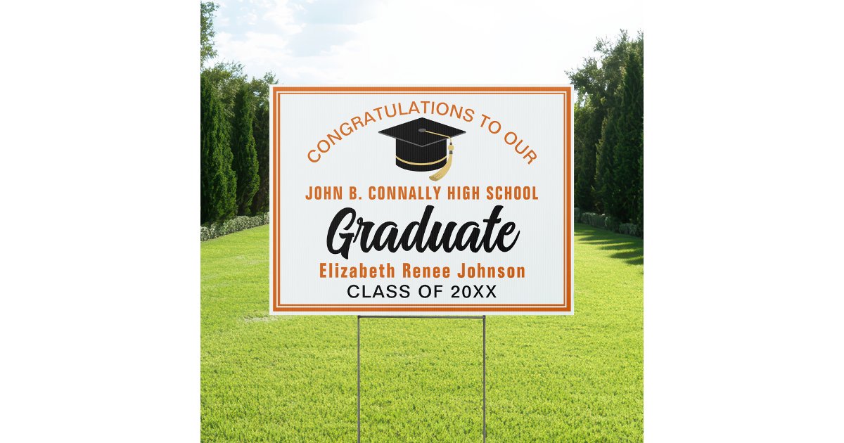 Orange White Congratulations Graduate Custom Yard Sign | Zazzle