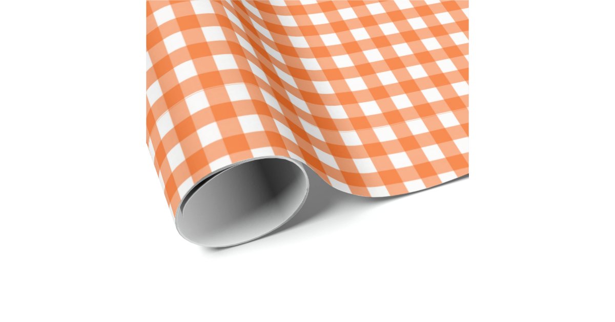 Orange | White Gingham Wrapping Paper | Zazzle