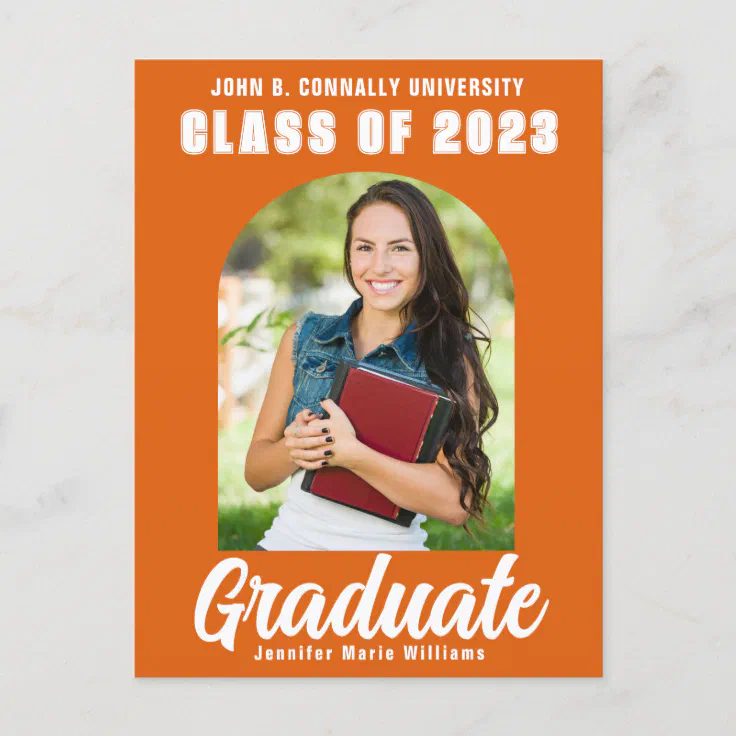 Orange White Graduate Photo Modern Bold Graduation Postcard | Zazzle