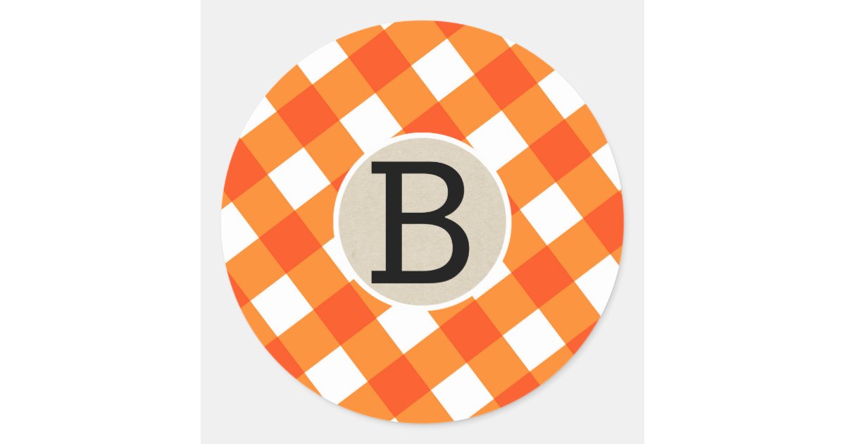 Orange White Plaid Checker Halloween Party Favor Classic Round Sticker ...