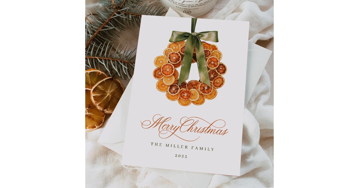Orange Wreath Christmas Card | Zazzle