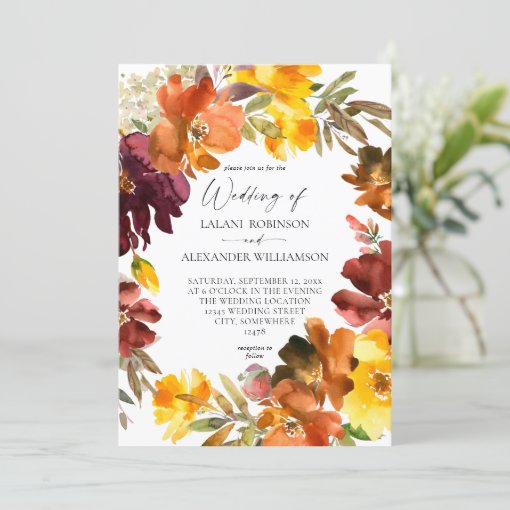 Orange & Yellow Fall Floral Wedding Invitation | Zazzle