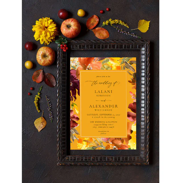 Orange & Yellow Fall Floral Wedding Invitation 3 | Zazzle