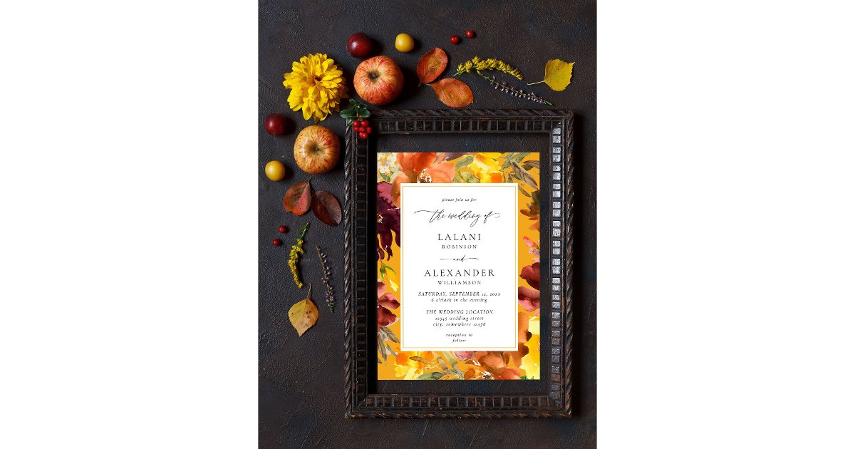 Orange & Yellow Fall Floral Wedding Invitation 3GW | Zazzle