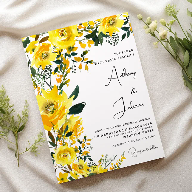 Orange yellow summer botanic floral Wedding Invitation | Zazzle