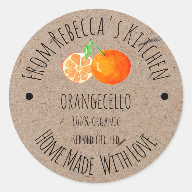 Orangecello Homemade with love kraft paper Classic Round Sticker | Zazzle
