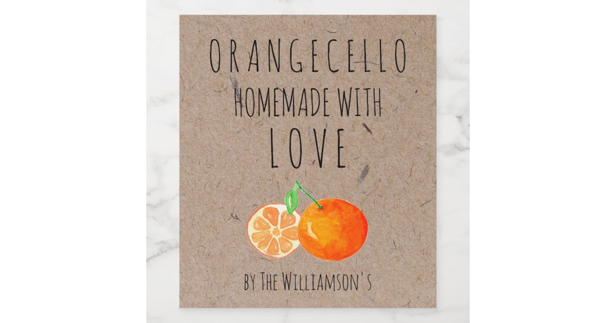 Orangecello Homemade with Love Kraft Paper Wine Label | Zazzle