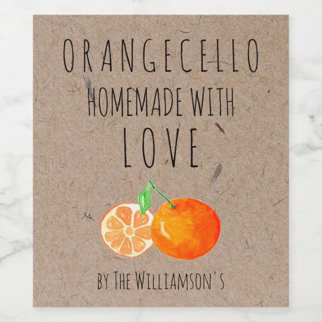 Orangecello Homemade with Love Kraft Paper Wine Label | Zazzle