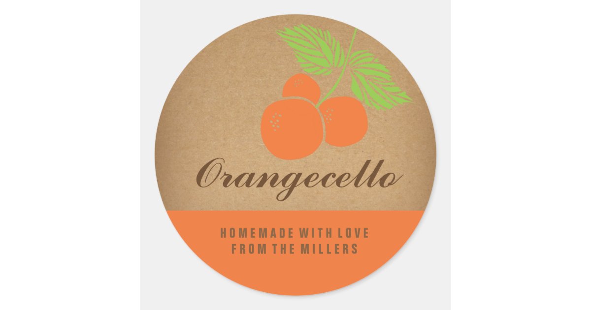 Orangecello Label, round orange sticker | Zazzle