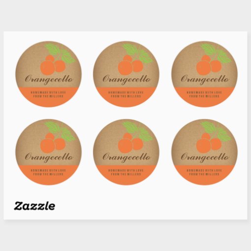 Orangecello Label, round orange sticker | Zazzle