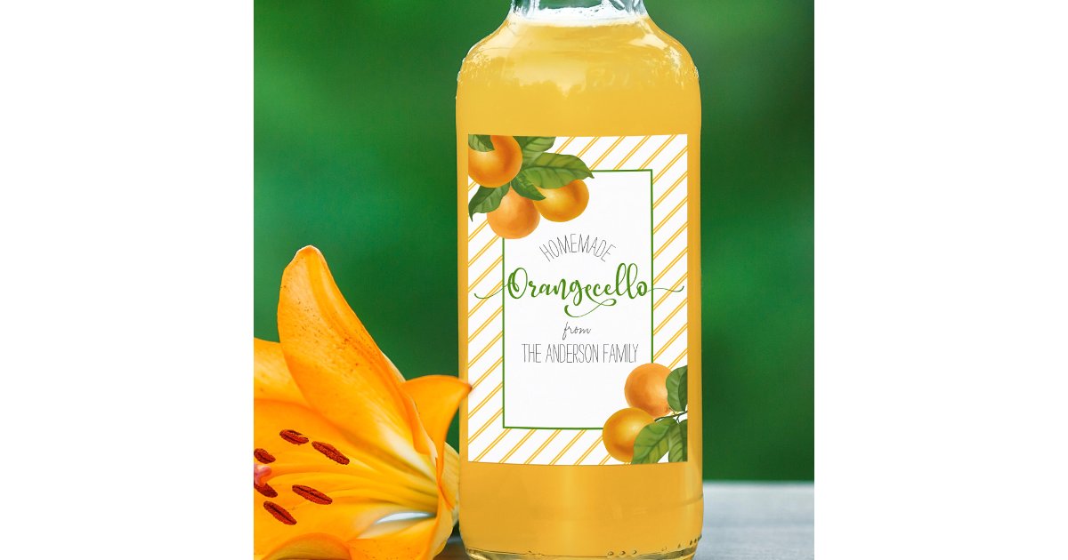 Orangecello watercolor oranges custom script name wine label | Zazzle