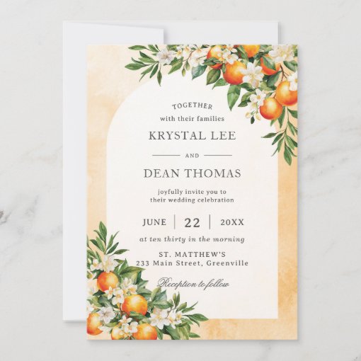 Oranges Citrus Fruits Greenery Orchard Wedding Invitation | Zazzle