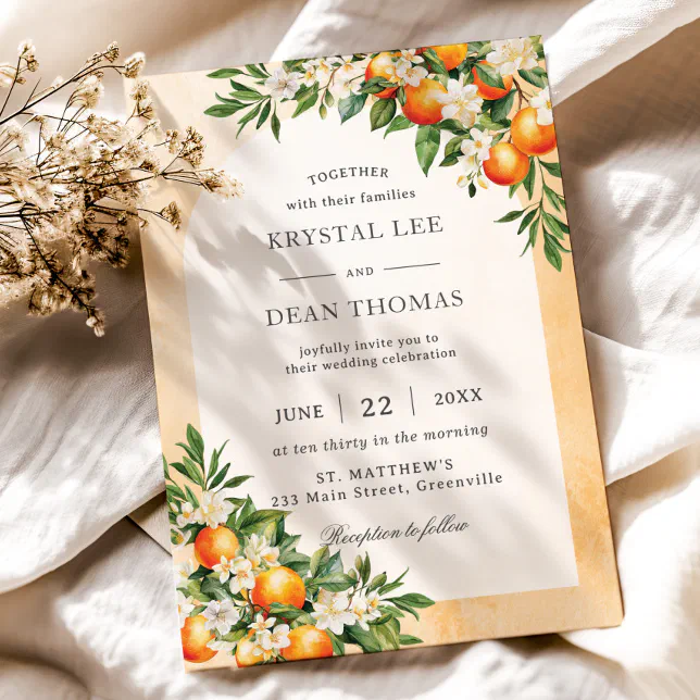 Oranges Citrus Fruits Greenery Orchard Wedding Invitation | Zazzle