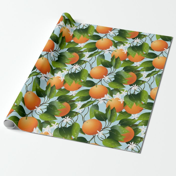 Oranges Floral Fruit Garden Wrapping Paper | Zazzle.com